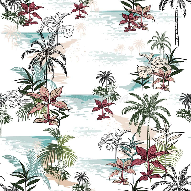 Beautiful Seamless Island Pattern on White Background. Landscape Stock ... Beautiful Seamless Island Pattern on White Background. Landscape Stock ...