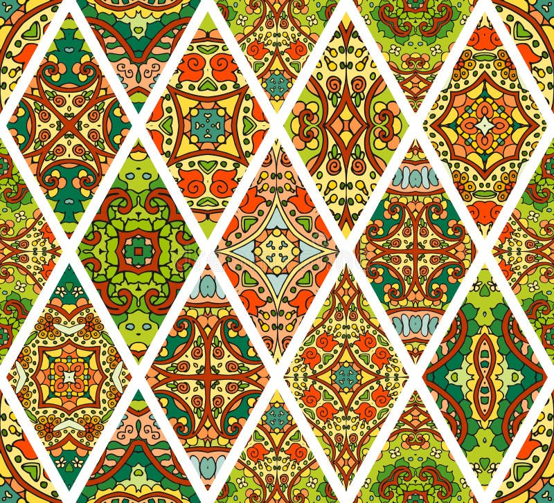 Beautiful Seamless Patchwork Pattern. Rhombus Patches with Bright ...