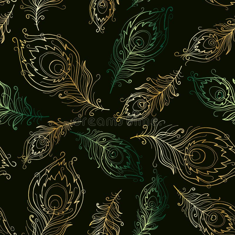 Beautiful Seamless Pattern with Colorful Peacock Feathers Stock Vector ...