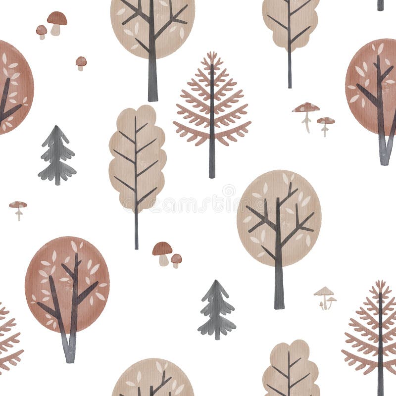 Beautiful Seamless Pattern with Cute Hand Drawn Forest Trees. Stock ...