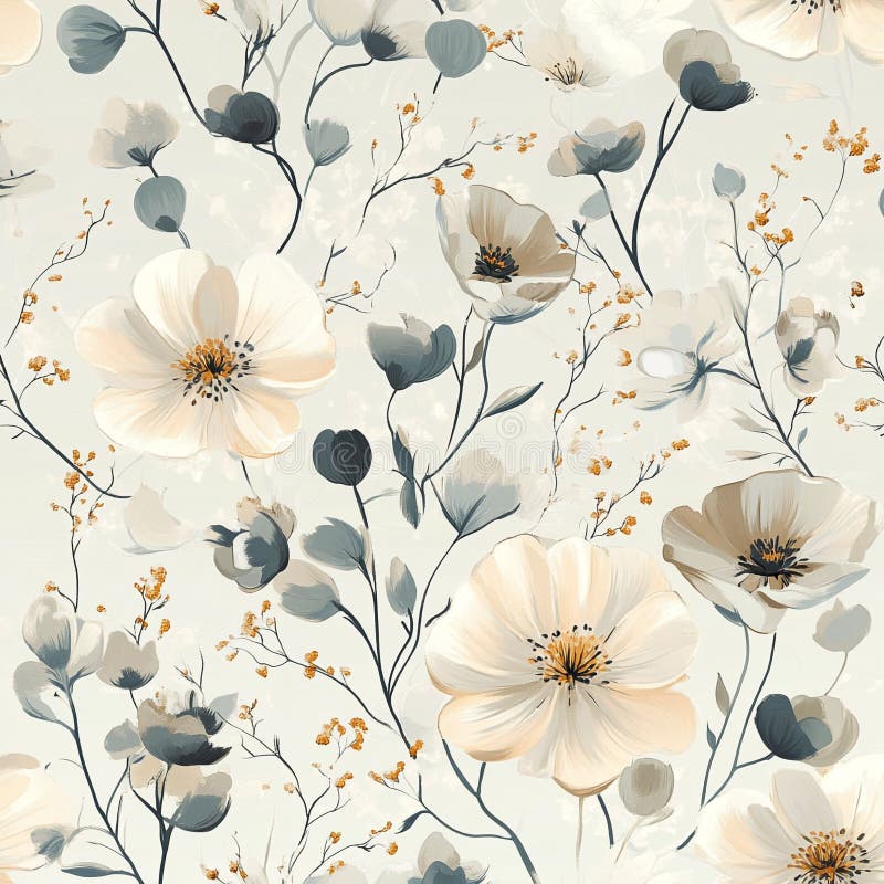 Elegant Floral Seamless Pattern Beige Cream Gray Flowers Botanical Design Nature Background ...