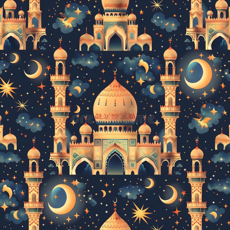 Night Sky Mosque Seamless Pattern: a Celestial Islamic Architectural ...