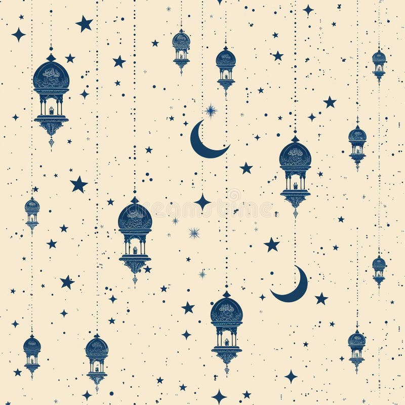 Islamic Lantern Pattern with Stars and Crescent Moon Stock Illustration ...