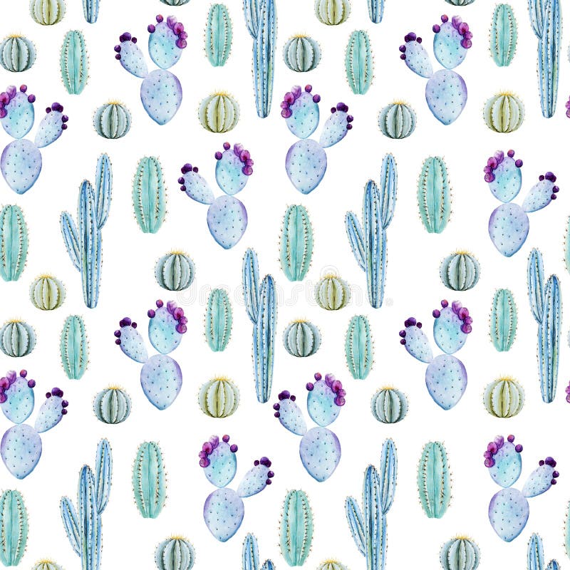 Beautiful Seamless Pattern with Hand Drawn Watercolor Cactus. Stock ...