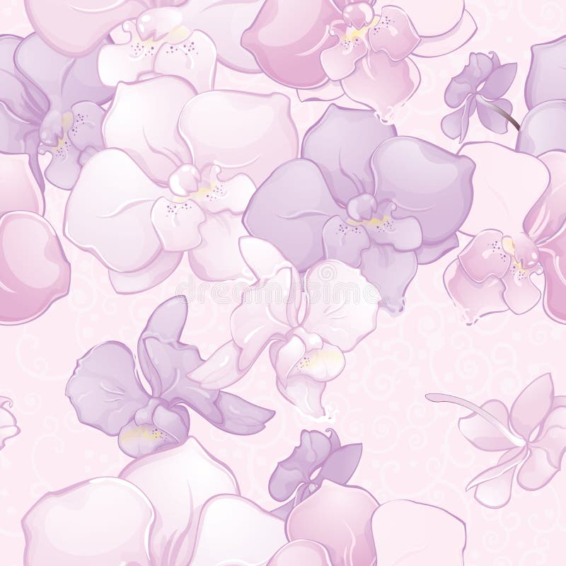 Beautiful Seamless Pattern With Orchid Flowers Stock Illustration
