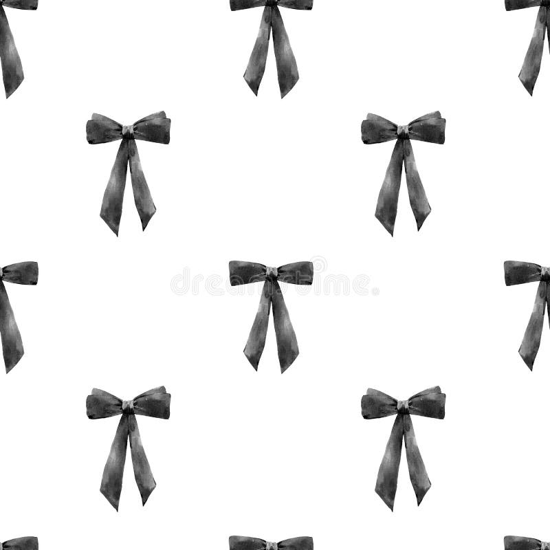Beautiful Seamless Pattern with Watercolor Hand Drawn Black Bows. Stock ...