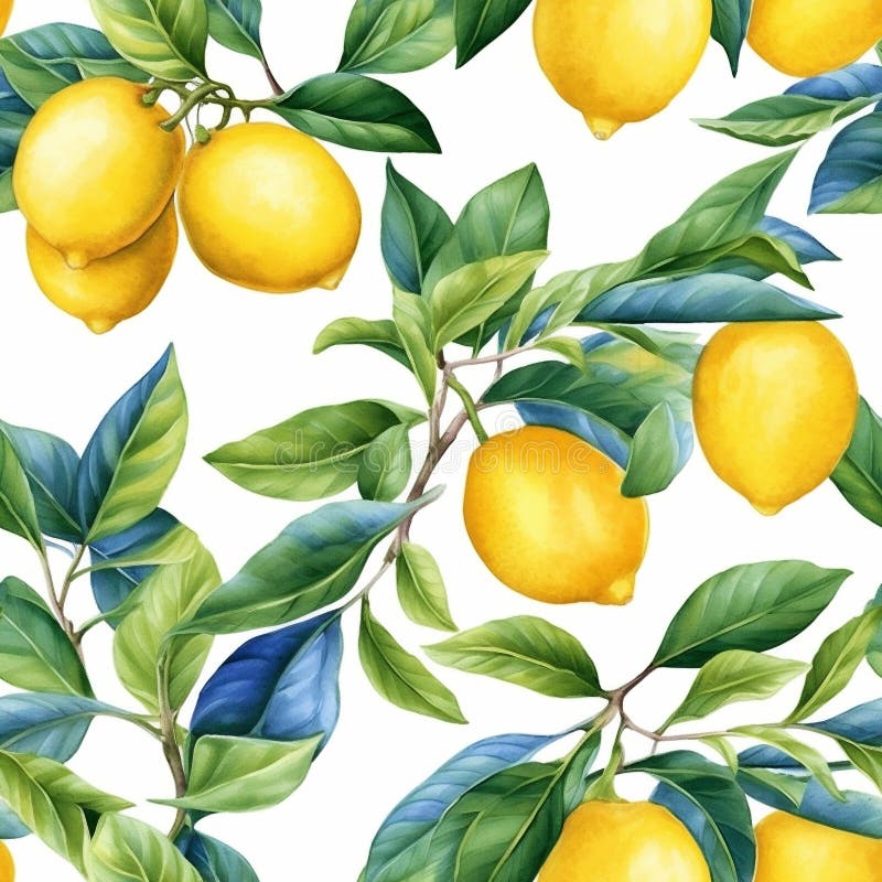 Beautiful Seamless Pattern Yellow Lemons on White Background in Vintage ...