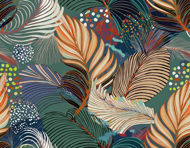 Beautiful Seamless Vector Floral Pattern Background with Palm Tropical ...