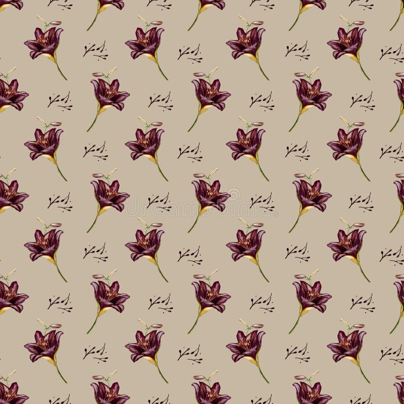 Beautiful Seamless Watercolor Lily Pattern for Textile and Packaging ...