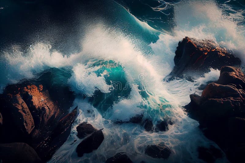 Beautiful Seascape with Blue Waves Crashing on the Rocks.generative Ai ...