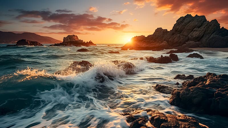 Beautiful Seascape. Dramatic Sunset Over the Sea. Generative AI. Stock ...