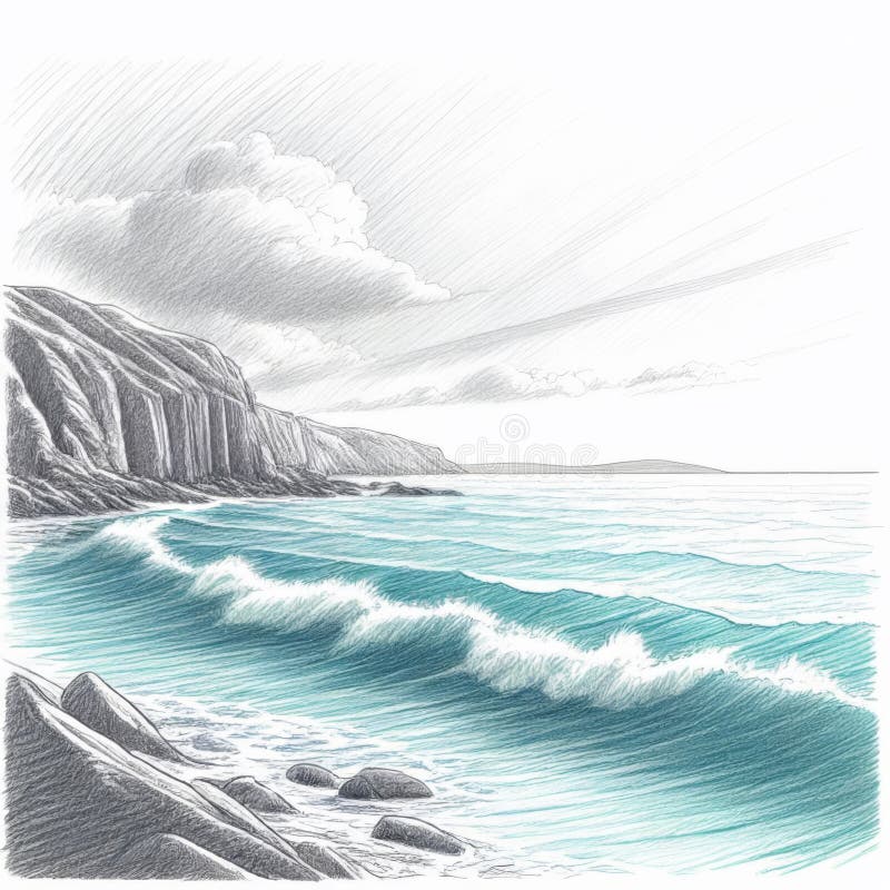Beautiful Seascape. Hand Drawn Vector Illustration, Sketch Stock ...