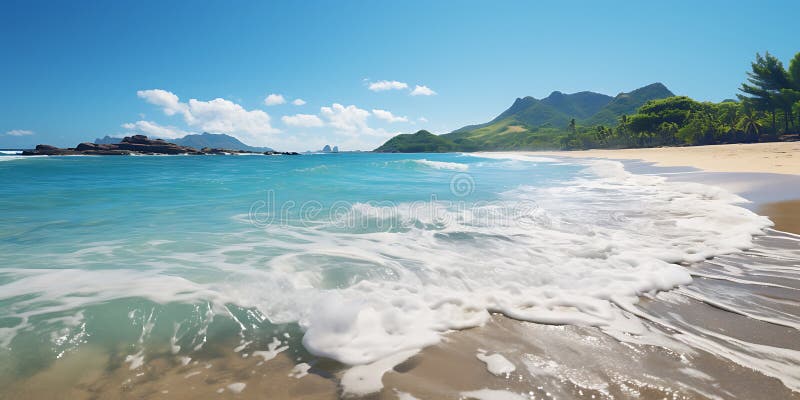 Beautiful Seascape. Panoramic View of Tropical Beach Stock Illustration ...