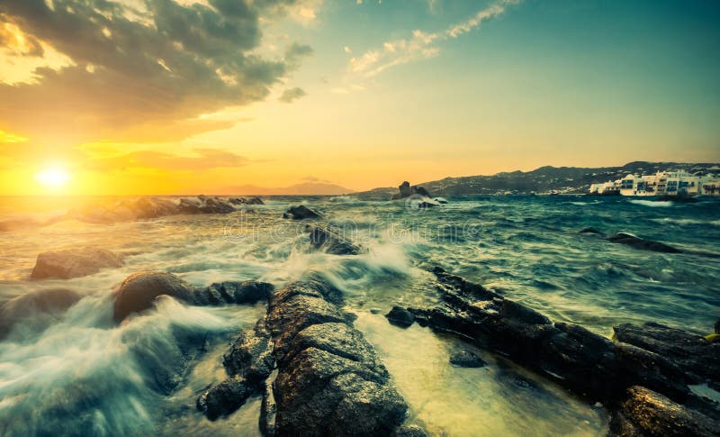 Beautiful Seascape with Rocks and Waves Stock Photo - Image of seascape ...