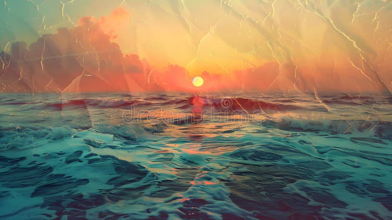 Beautiful Seascape. Sunset Over the Sea. 3d Rendering Stock ...