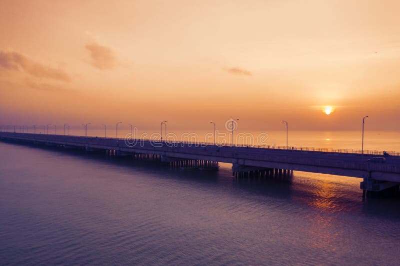Beautiful Seascape with Suramadu Bridge at Sunset Stock Photo - Image ...