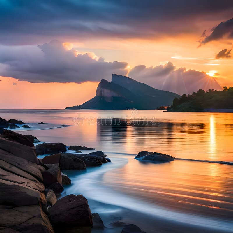 Beautiful Seascape View - Ai Generated Image Stock Illustration ...