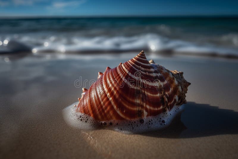 A Beautiful Seashell on a Beach. Generative AI Stock Illustration ...