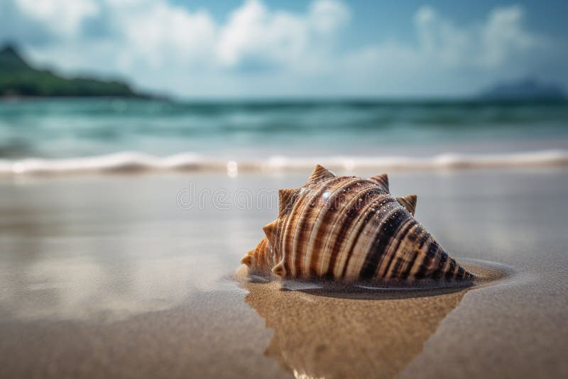 A Beautiful Seashell on a Beach. Generative AI Stock Illustration ...