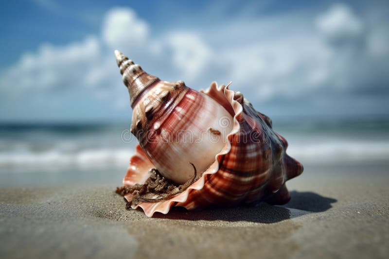 A Beautiful Seashell on a Beach. Generative AI Stock Illustration ...