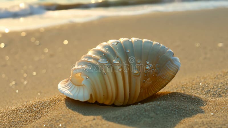 A Beautiful Seashell Resting on the Sandy Beach during Sunset by the ...