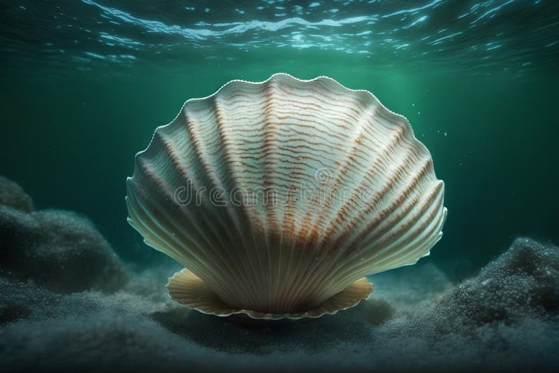 Beautiful Seashell in the Sea, 3d Render, Square Image Stock ...