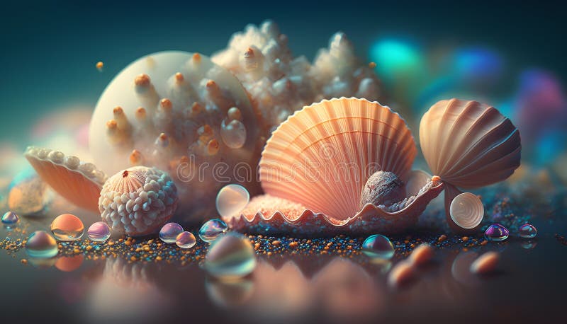 Beautiful Seashells on a Dark Background. 3d Rendering Stock ...
