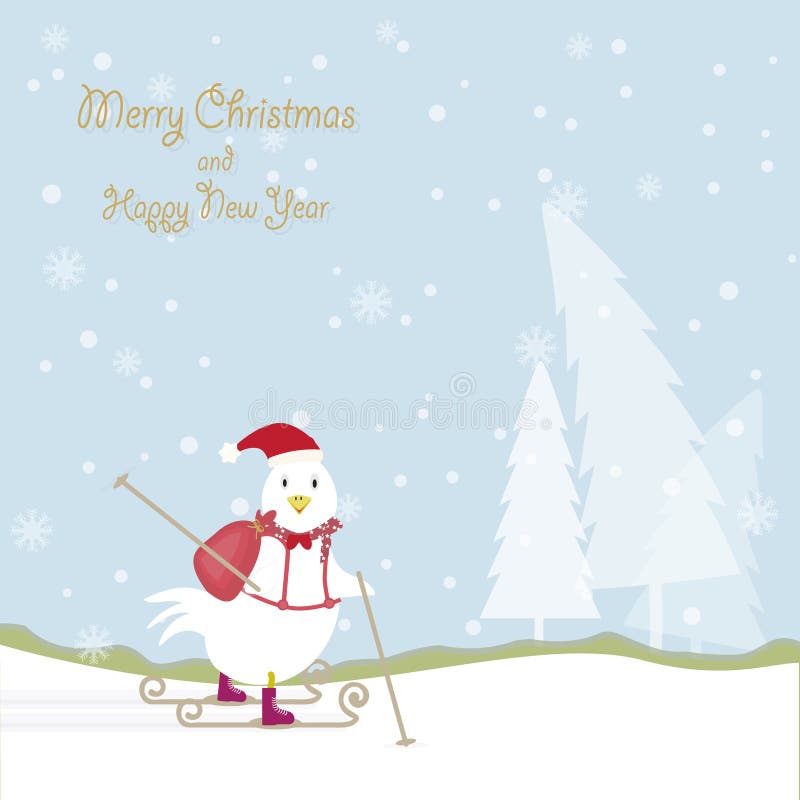 Beautiful Season with Rooster on Ski and Snow Background Stock Vector ...