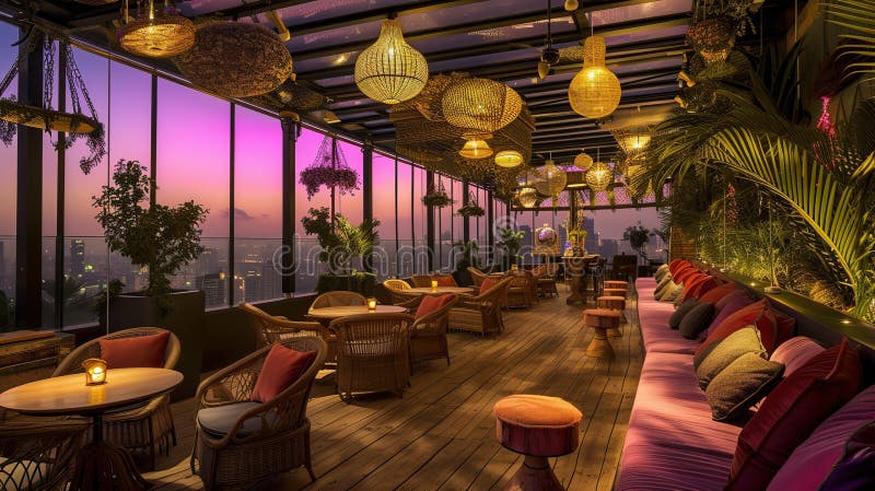 Beautiful Secret Garden Sky Lounge. Generative AI Stock Illustration ...