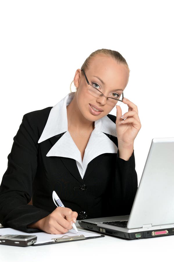 Secretary sit at the table stock photo. Image of people - 12079134