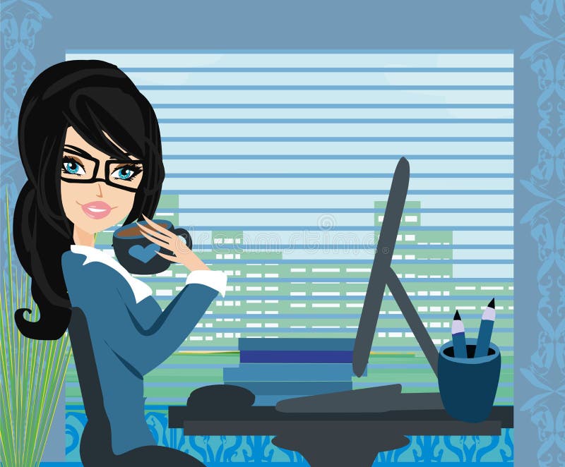 Beautiful Secretary Working with Computer Stock Vector - Illustration ...