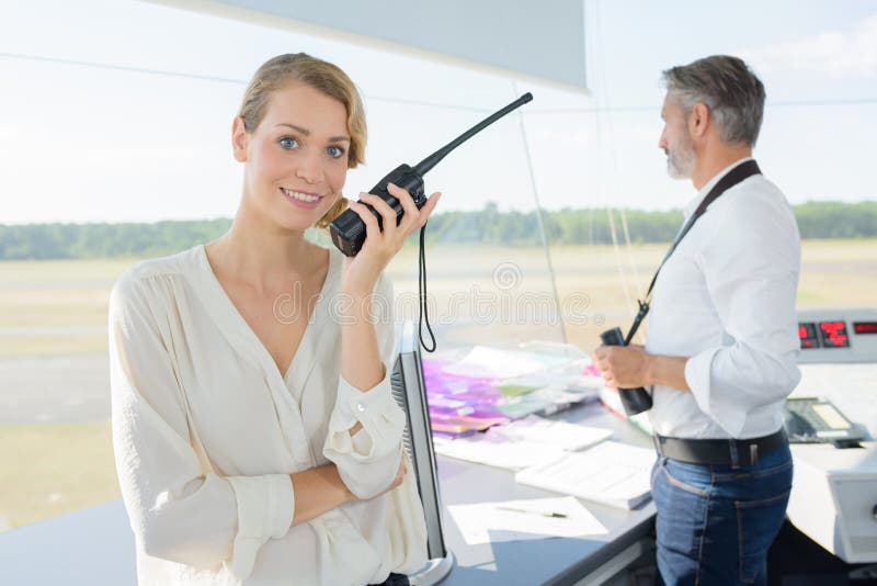 Beautiful Security Guard Using Walkie Talkie Stock Image - Image of ...