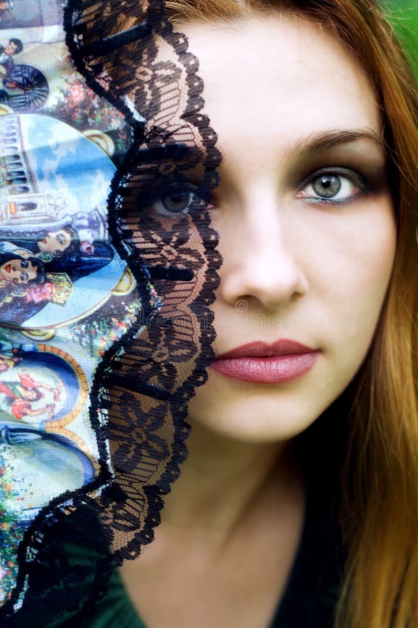 Beautiful Sensual Woman Hiding Behind Fan Stock Photo - Image of ...