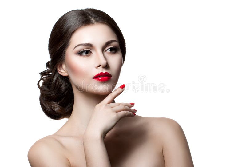 Beautiful Young Woman In An Evening Dress Crystal Perfect Beauty Red