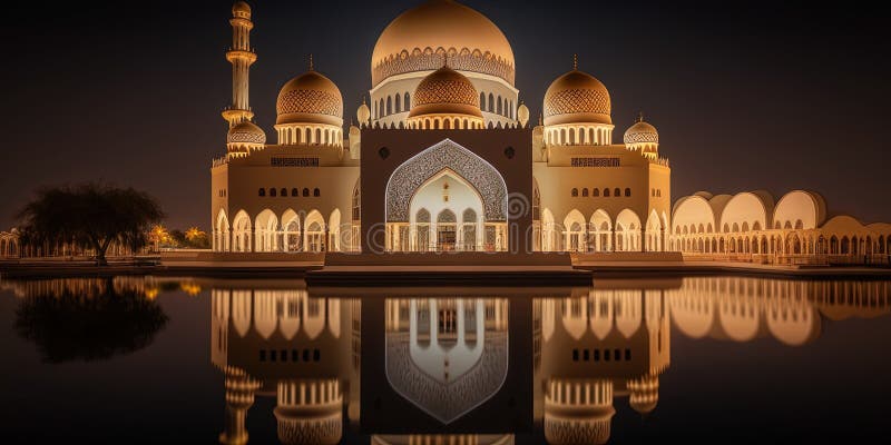 The Beautiful Serene Mosque at Night in the Blessed Month of Ramadan ...