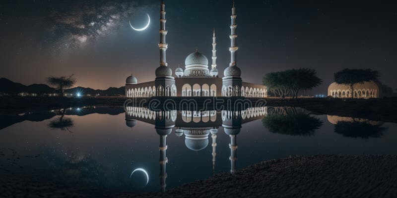 The Beautiful Serene Mosque at Night in the Blessed Month of Ramadan ...