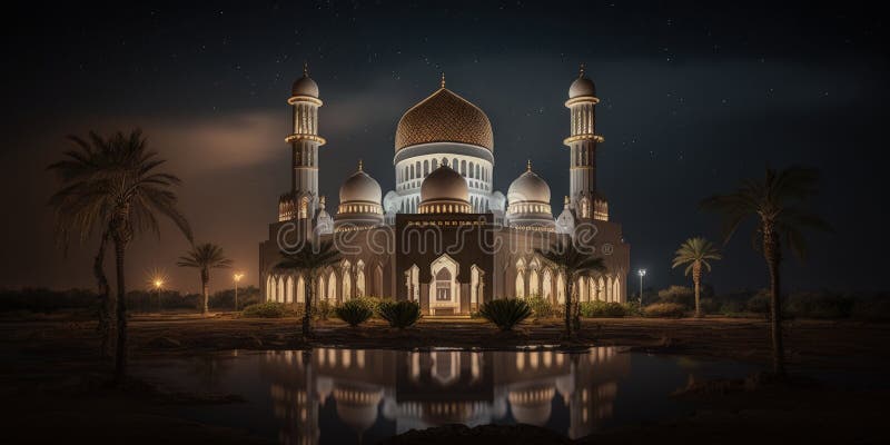 The Beautiful Serene Mosque at Night in the Blessed Month of Ramadan ...
