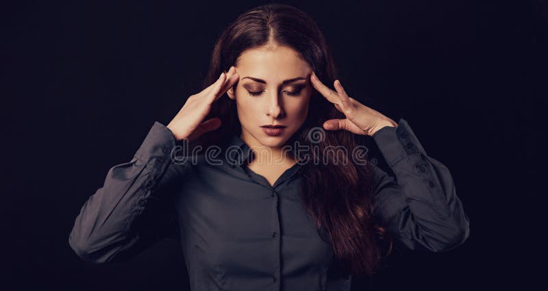 Beautiful Serious Concentrated Thinking Young Woman with Closed Eyes ...