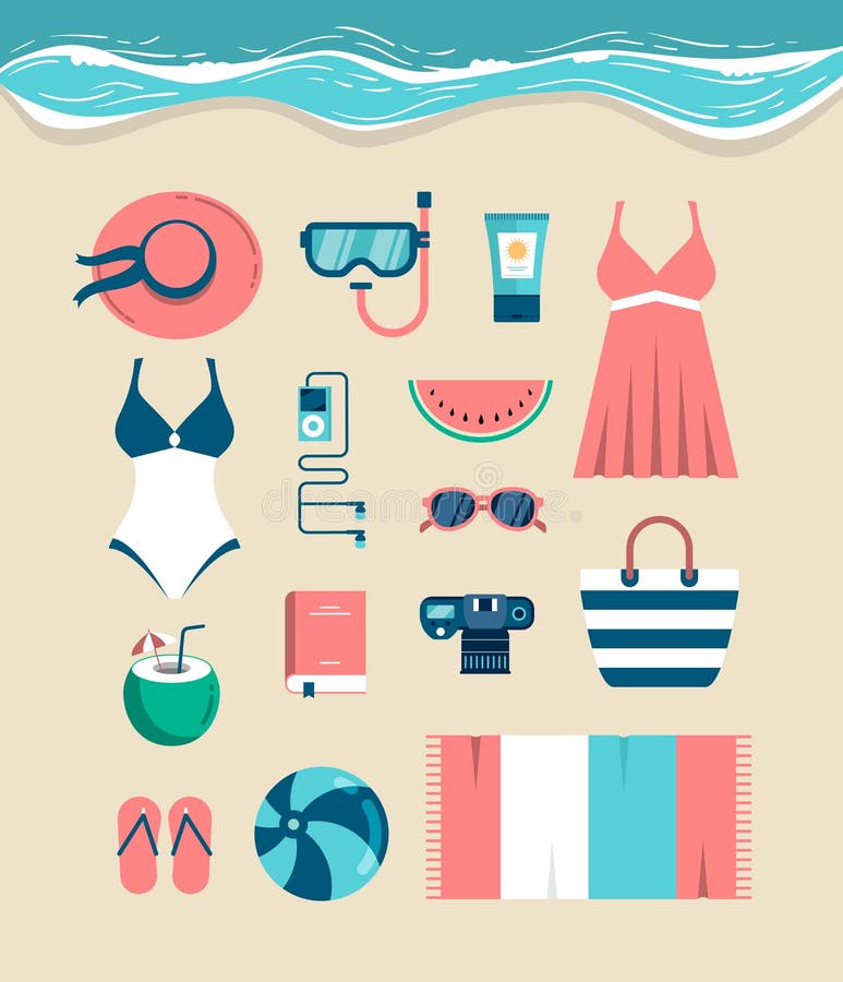 Beach Essentials Stock Illustrations – 359 Beach Essentials Stock ...