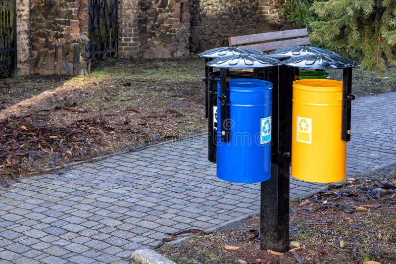 A Beautiful Set of Bins for Sorting Garbage in the Park Stock Image ...