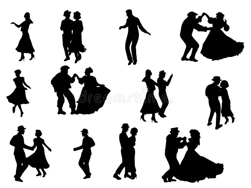 Beautiful Set of Dancing Couples in Silhouette Black Style ...