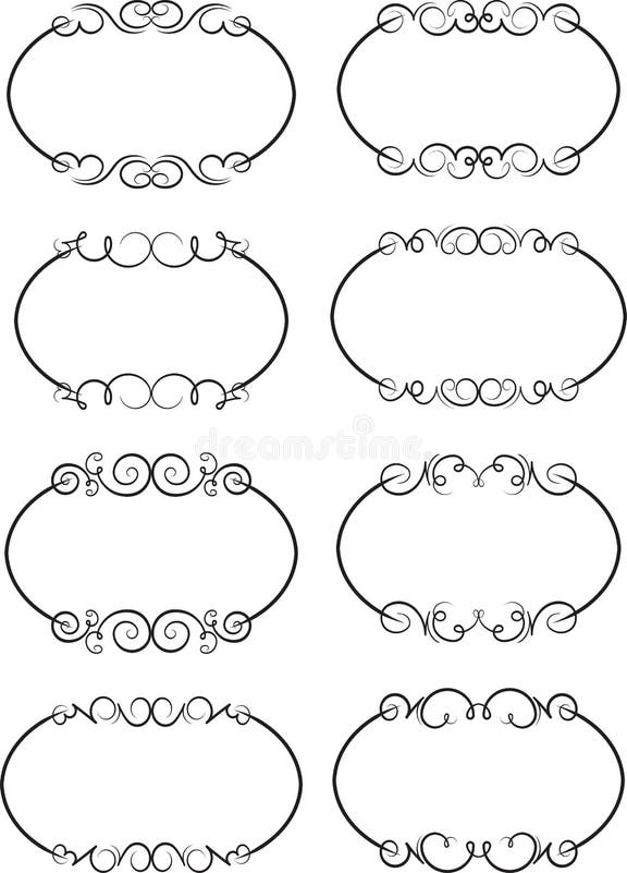 Beautiful Set of 8 Decorative Symmetrical Oval Oviform Vector Fr Stock ...