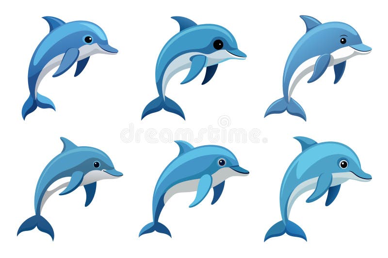 Beautiful Set of Dolphins Vector Illustration with White Background ...