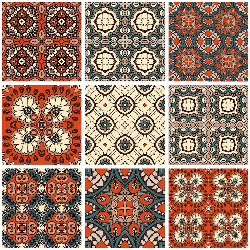 Beautiful Set with Square Ceramic Tiles. Ornamental Patterns in Ethnic ...