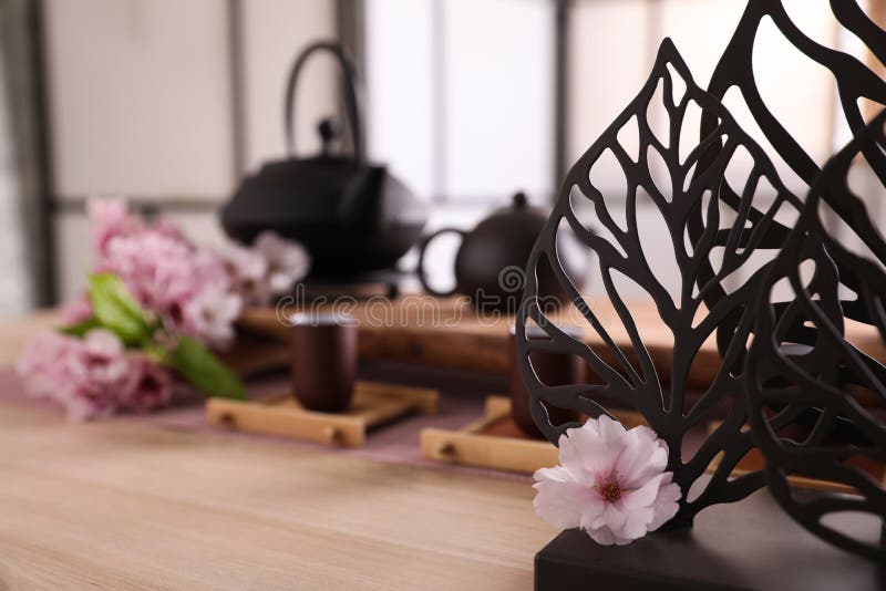 Beautiful Set for Tea Ceremony, Focus on Decor and Sakura Flower Stock ...