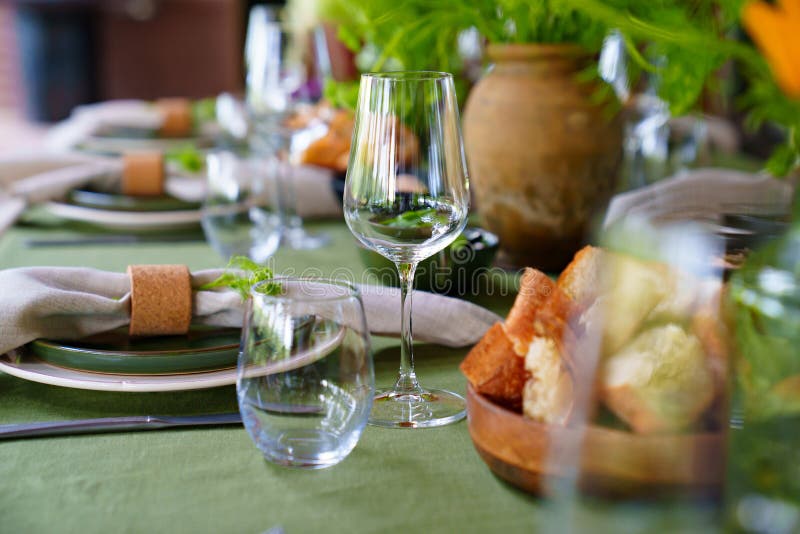 Beautiful Setting of a Large Table with Flowers. Stock Photo - Image of ...