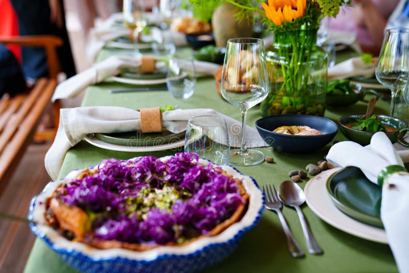 Beautiful Setting of a Large Table. Table Decoration. Stock Image ...
