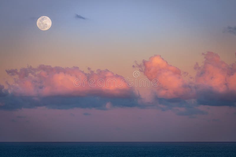 A Beautiful Setting Moon Over the Atlantic Ocean. Florida, USA Stock ...