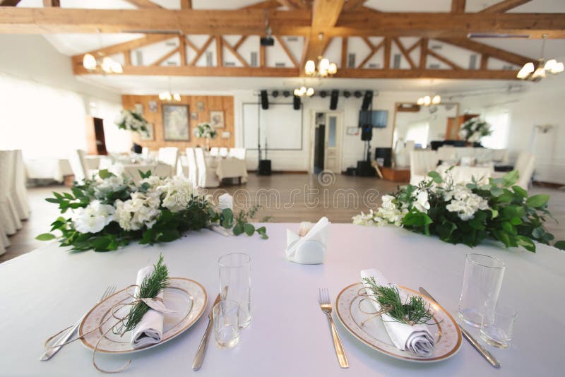 Beautiful Setting of the Wedding Banquet Table in the Restaurant. Stock ...