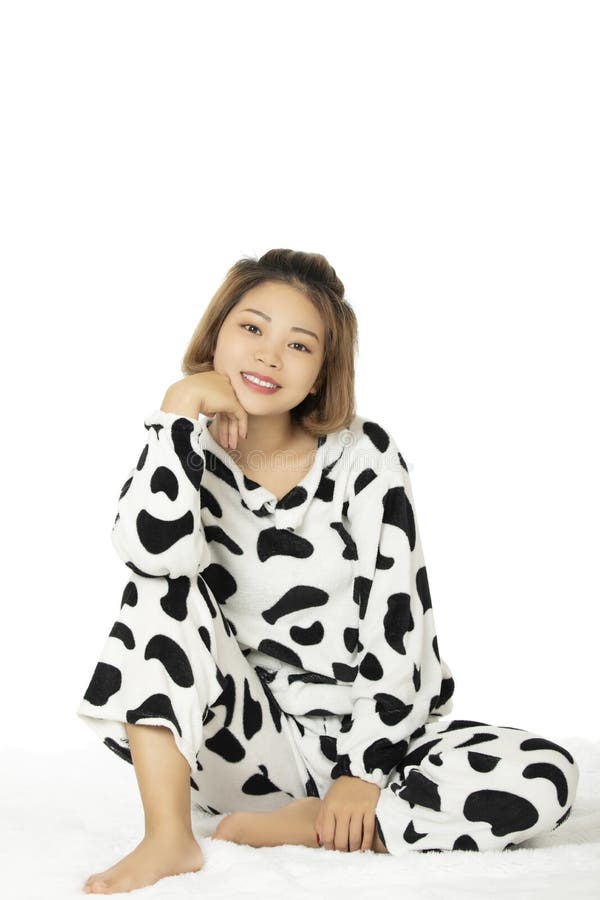 Asian Woman Wearing A Pajamas On White Backround Stock Image Image Of